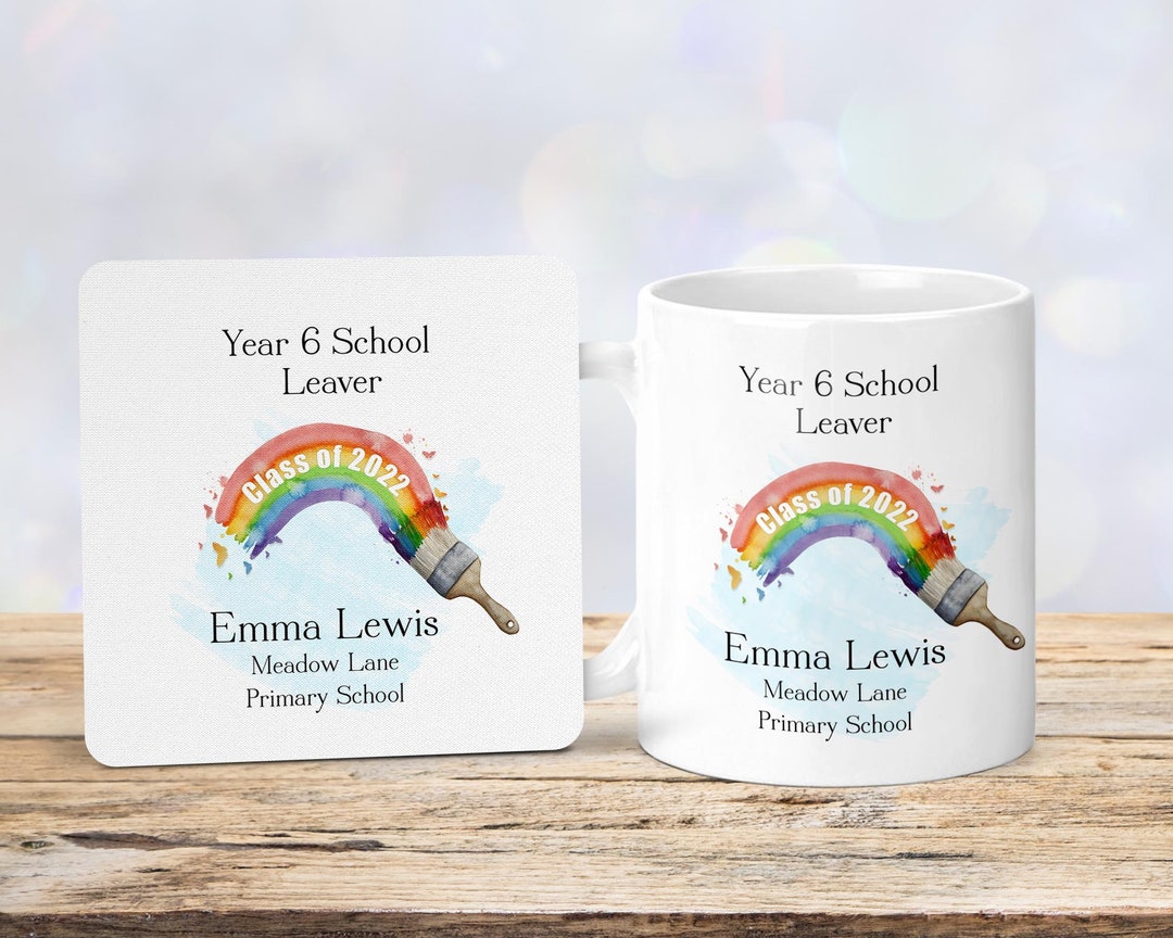 Personalised Year 6 School Leavers Mug and Coaster, Handmade Primary ...