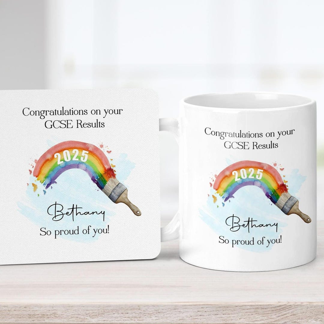 GCSE Results Gift, Personalised GCSE Exam Mug and Coaster ...