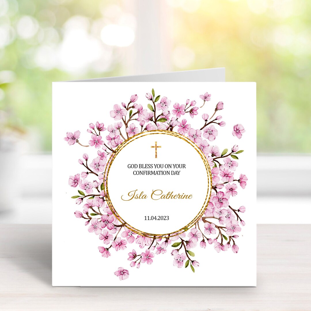 Personalised Confirmation Card for Girl, Pink Confirmation Card for ...