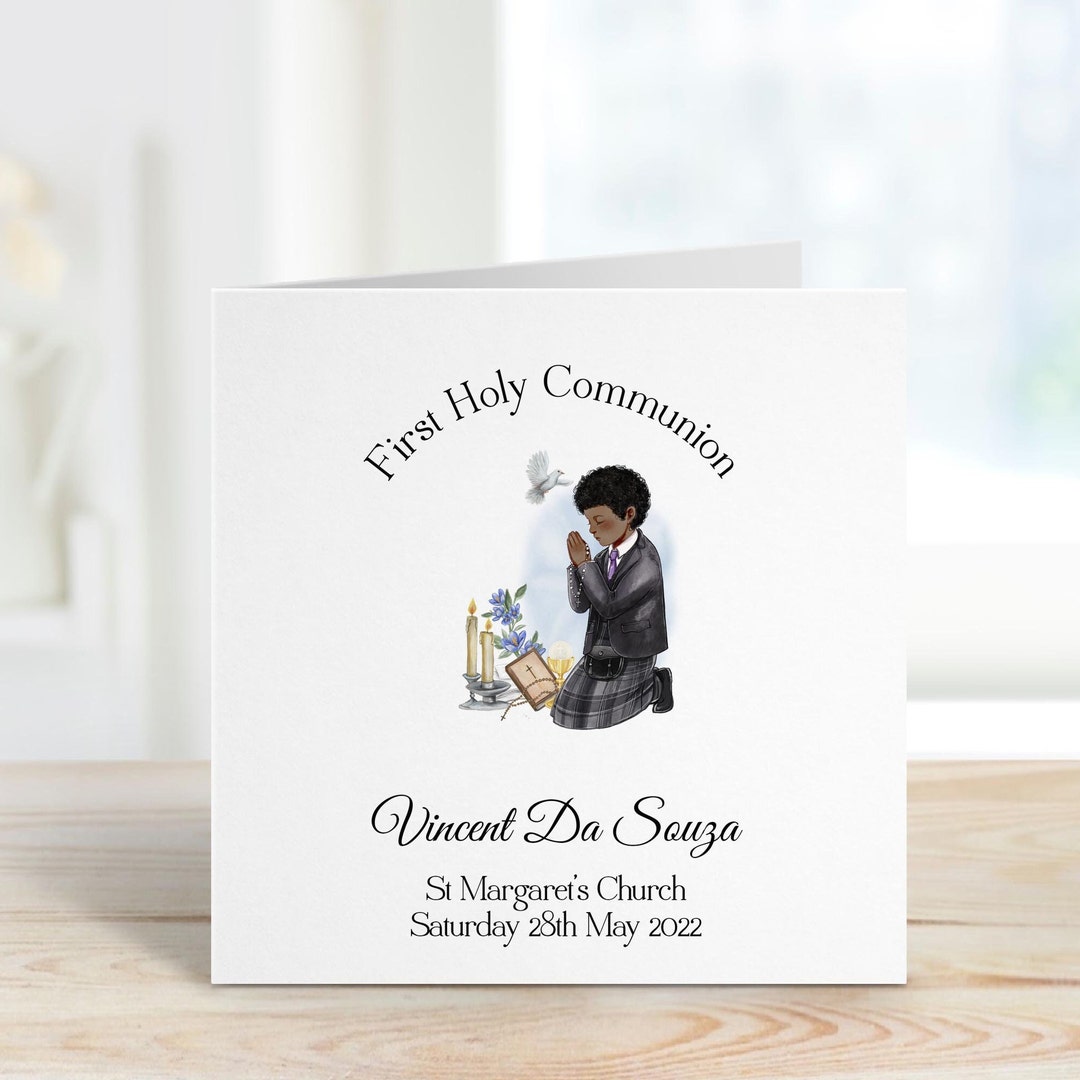 Personalised First Communion Card, Holy Communion Card Boy in Kilt ...