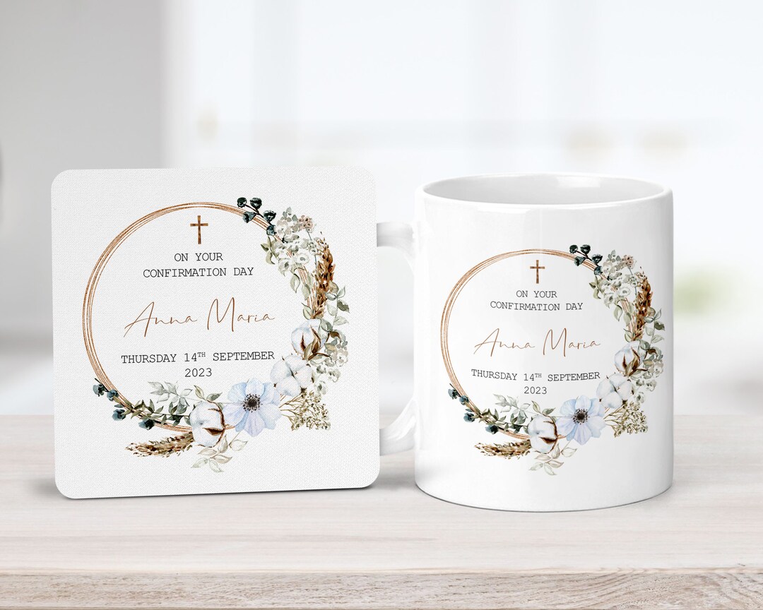 Confirmation Mug and Coaster, Personalised Confirmation Gift ...