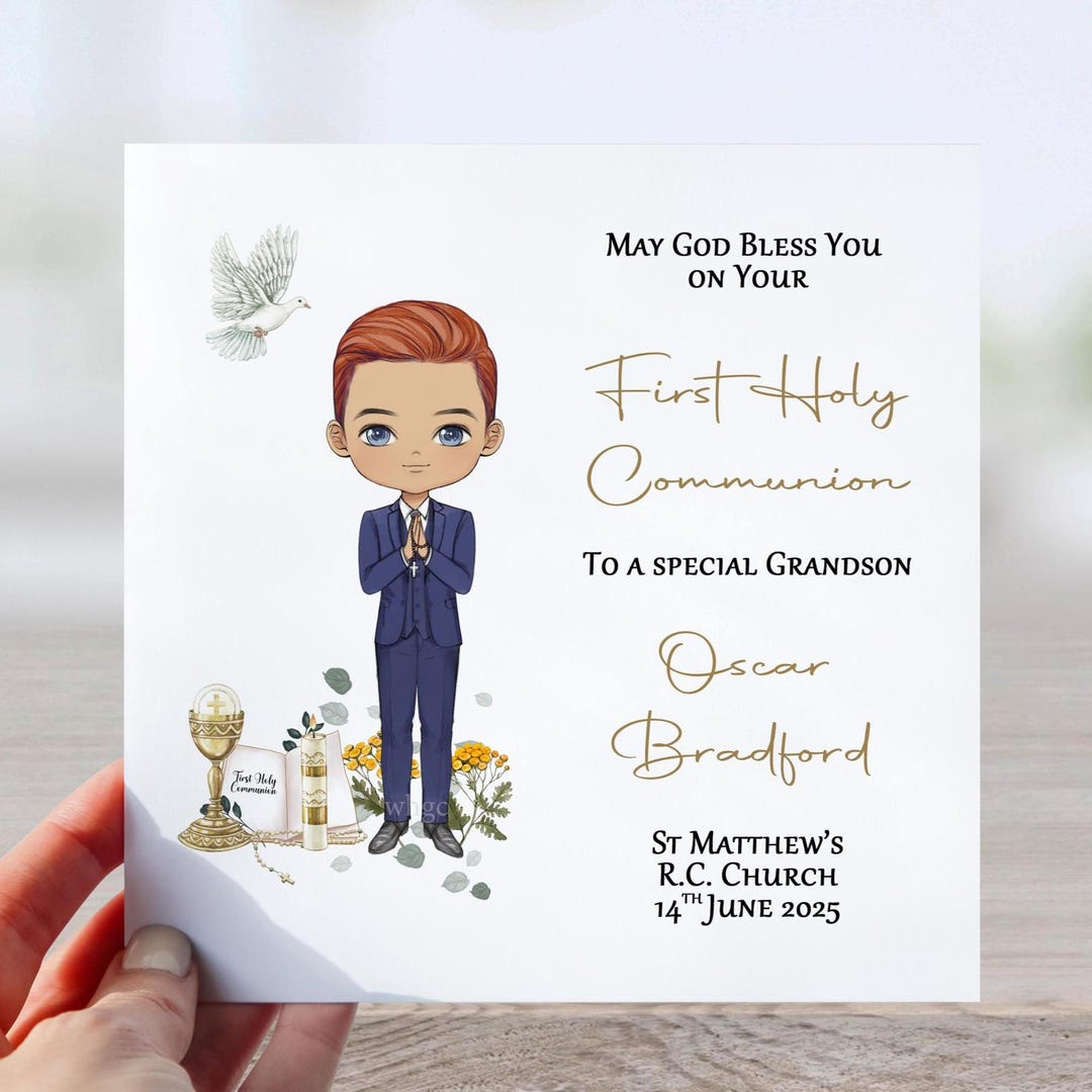 First Communion Card for Boy Personalised With Any Name, First Holy ...