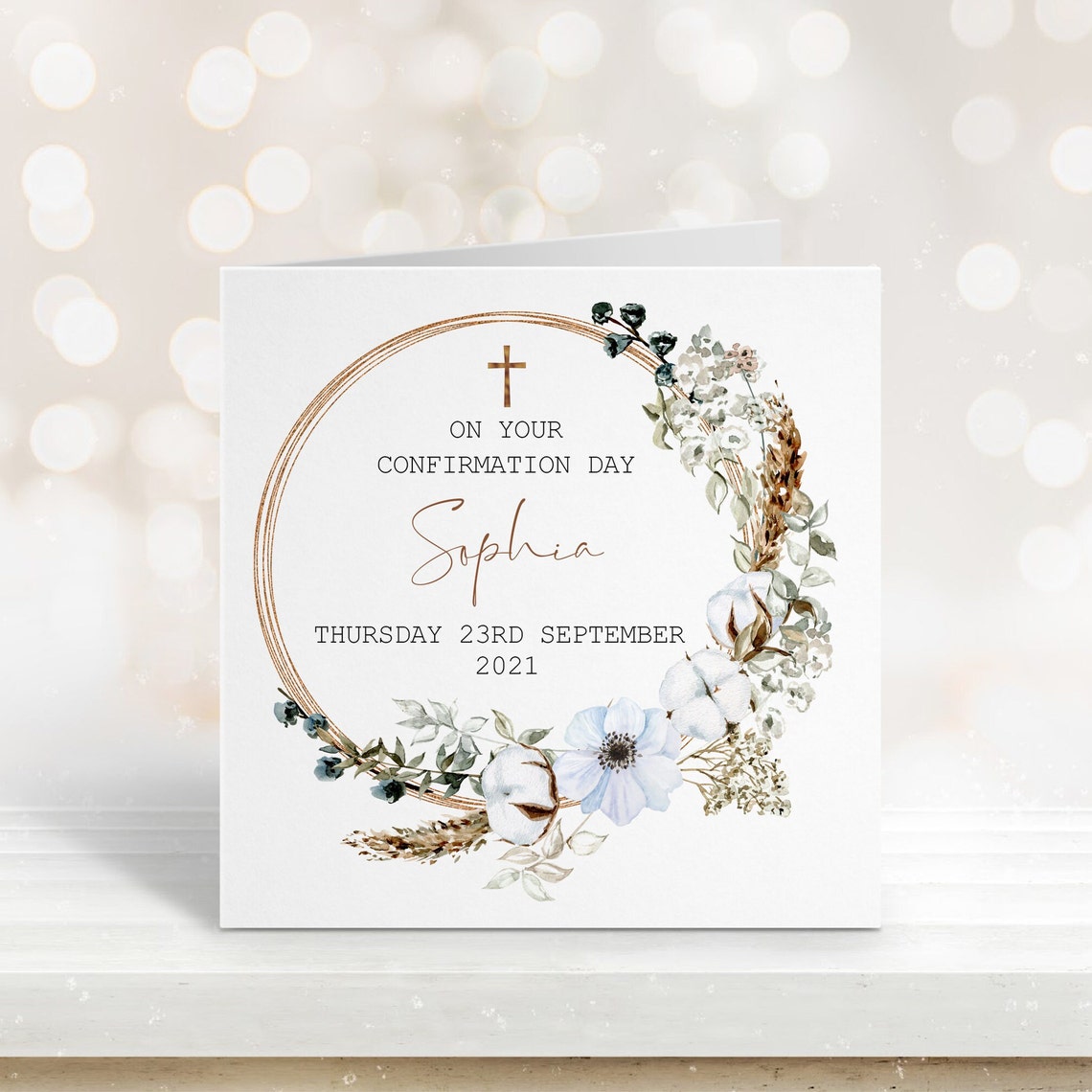 Personalised Confirmation Card Floral Frame Handmade - Etsy UK