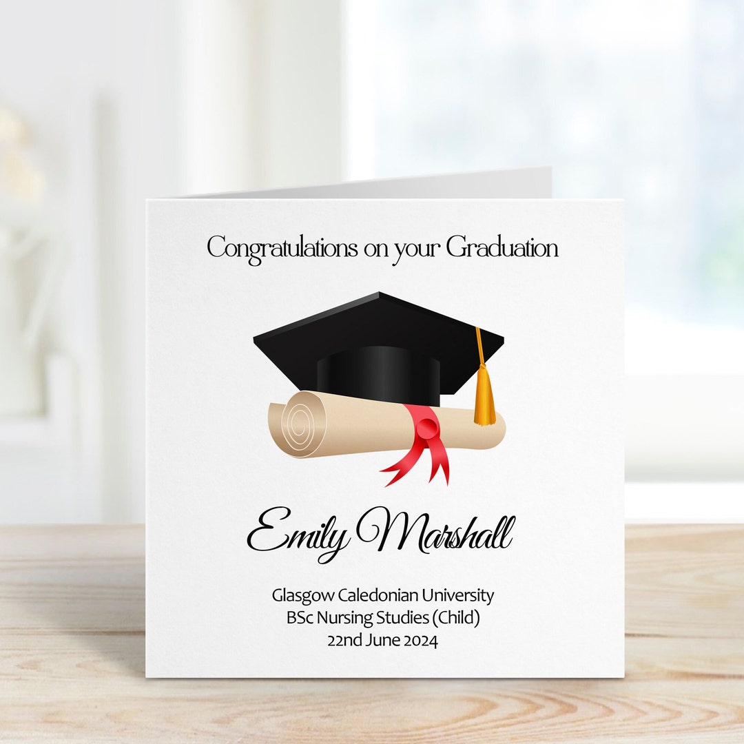 Graduation Card With Scroll and Cap Design Personalised With Any Name ...