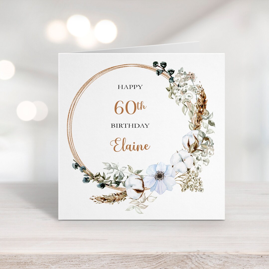 Personalised 60th Birthday Card: Floral Linen Card - Etsy