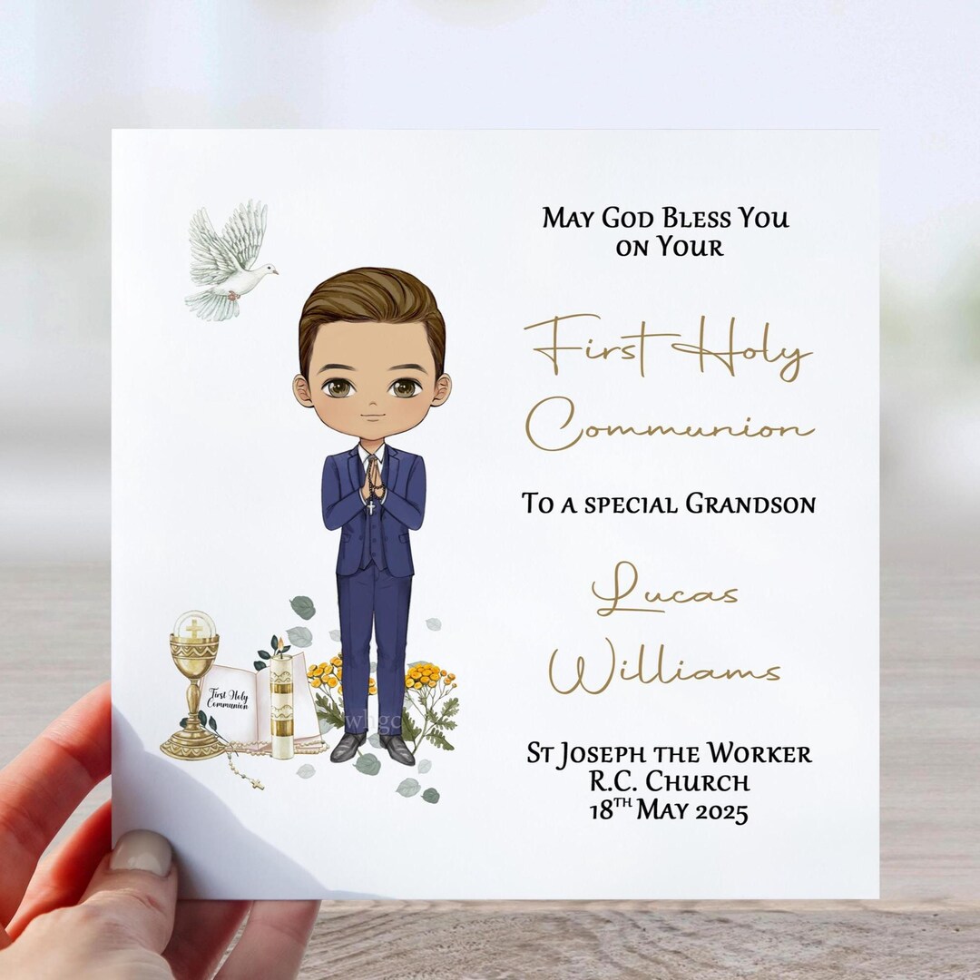 First Communion Card for Boy Personalised With Any Name, First Holy ...