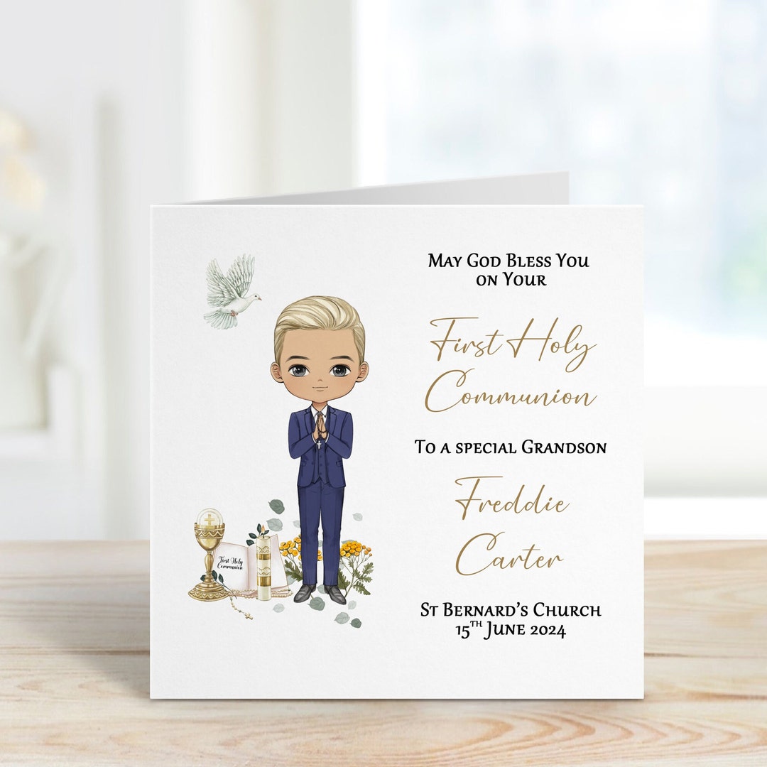 First Communion Card for Boy Personalised With Any Name, First Holy ...