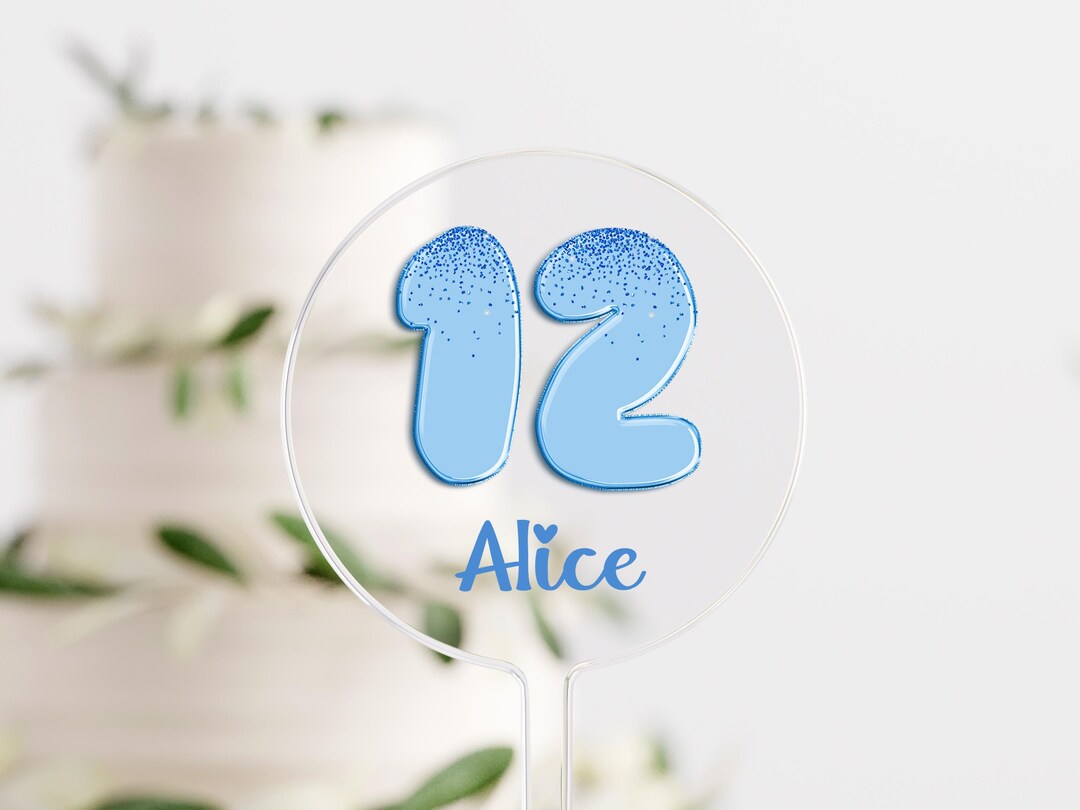 Personalised 12th Birthday Cake Topper: Light Blue Glitter Acrylic - Etsy