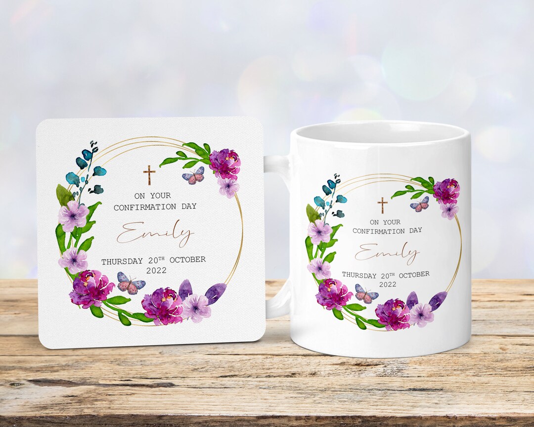 Confirmation Mug and Coaster, Personalised Confirmation Gift ...