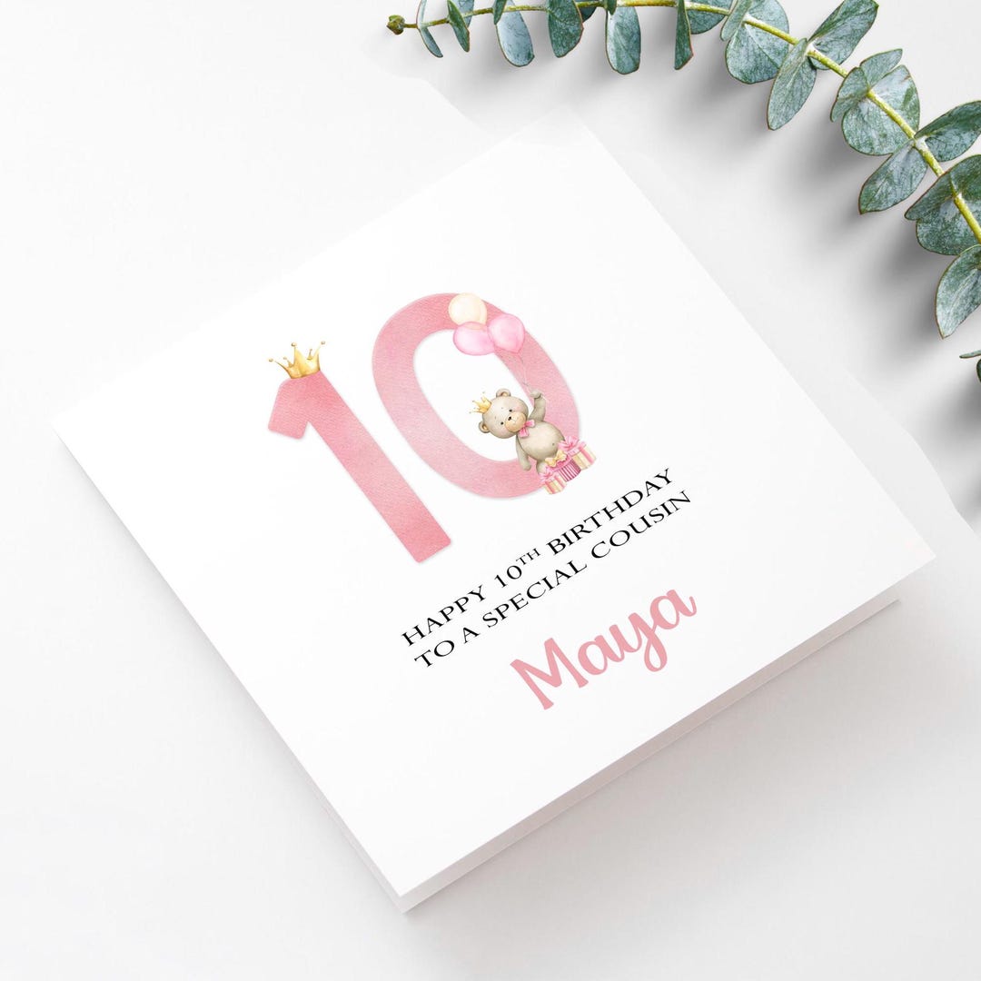 Personalised 10th Birthday Card for Girl, Tenth Birthday Teddy Bear ...