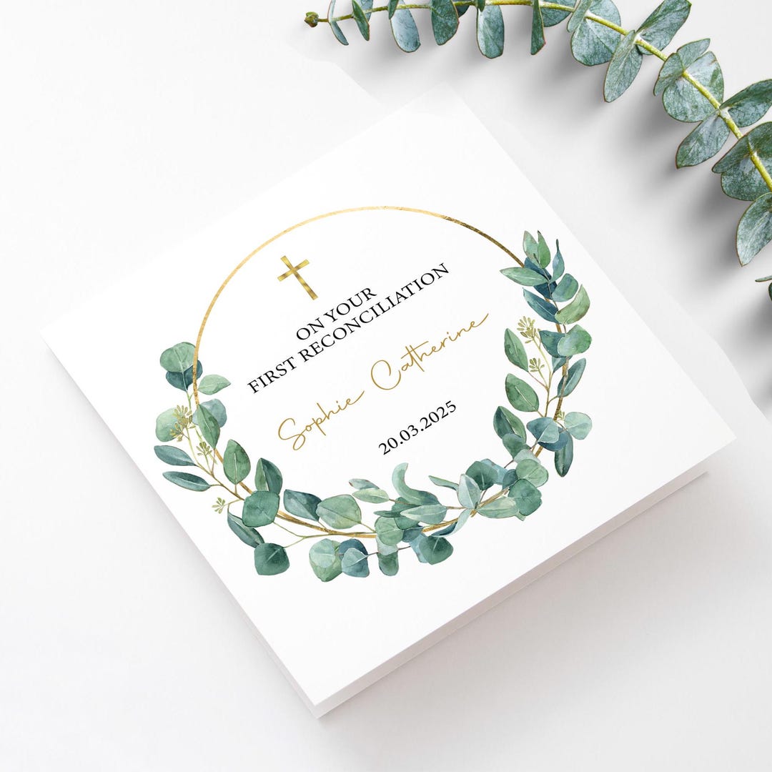 First Reconciliation Card for Boy or Girl With Eucalyptus Design ...