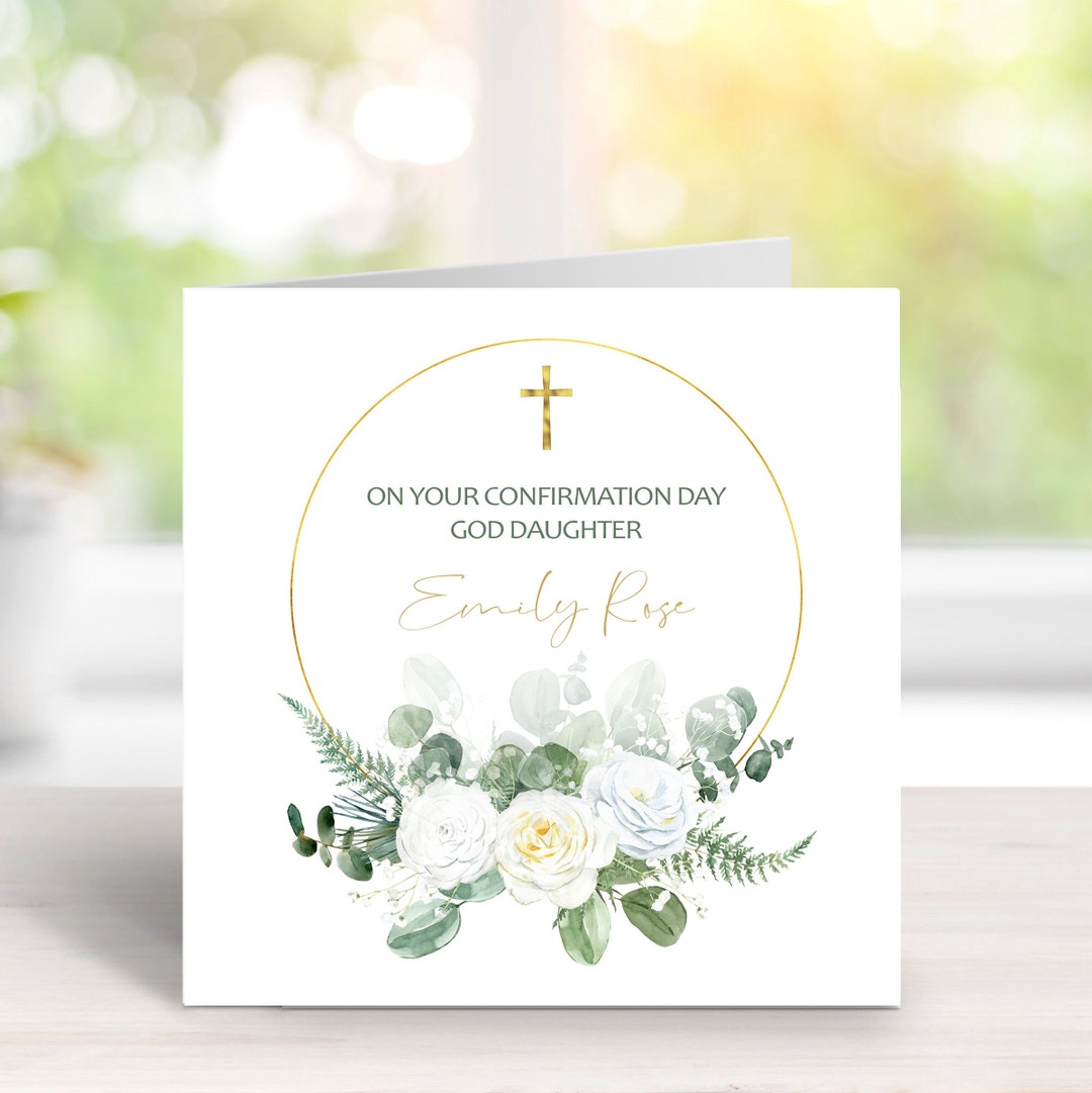 Personalised Confirmation Card: Floral Frame, Handmade Linen Card - Etsy