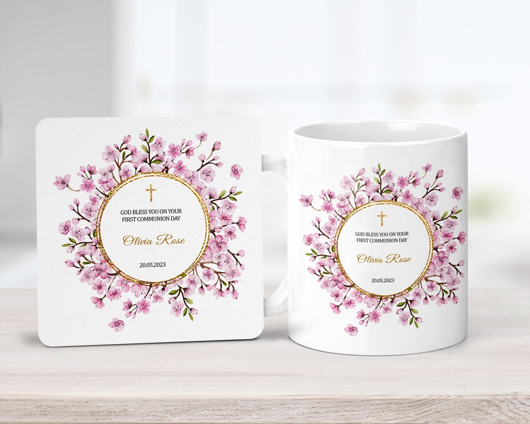 Personalised First Communion Mug and Coaster, Holy Communion Gift for ...