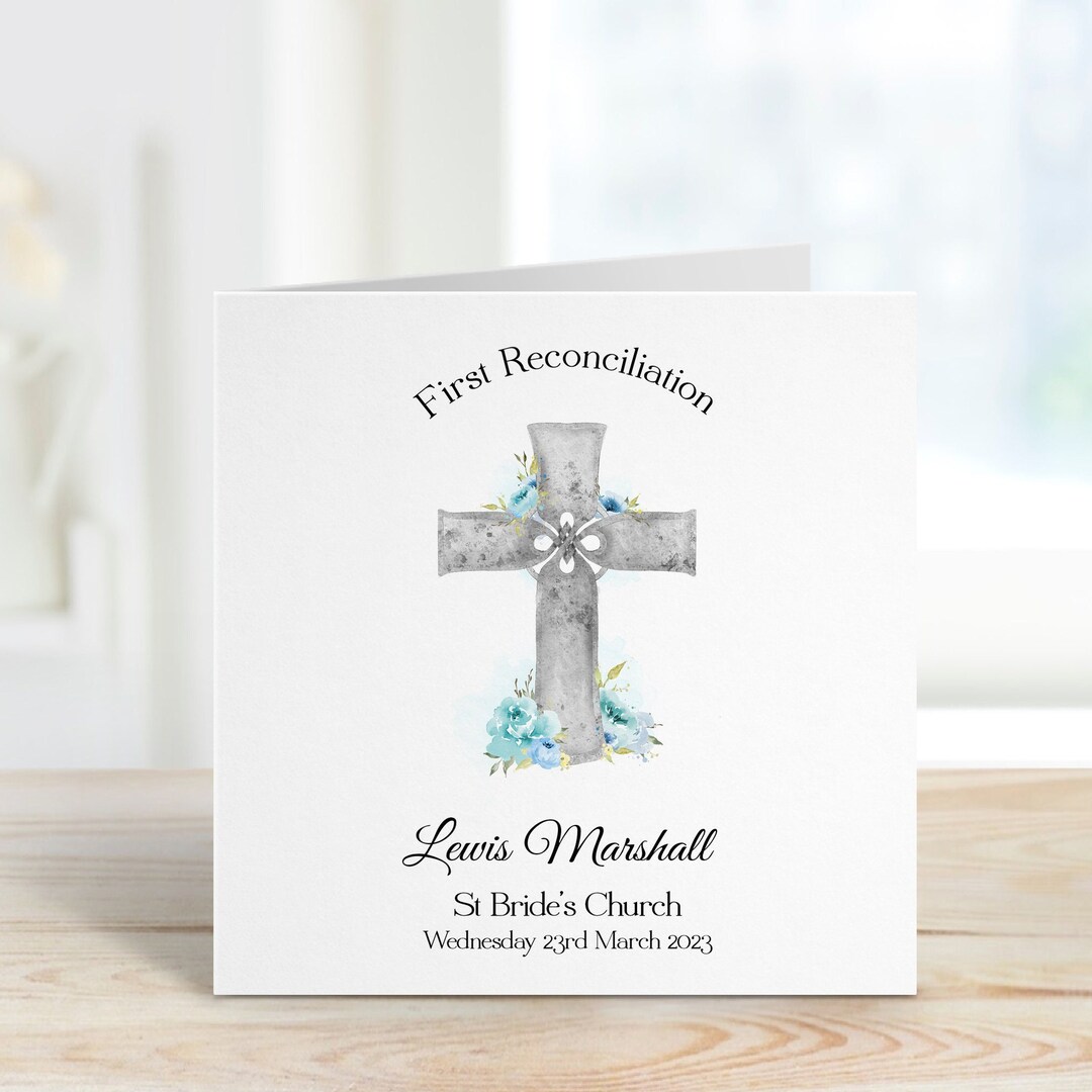 Personalised First Reconciliation Card: Watercolour Cross, Linen ...