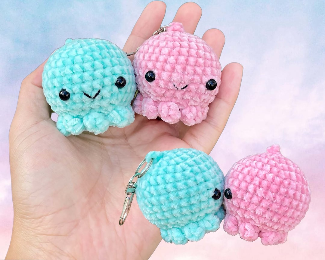 2 Pieces Matching Crochet Couples Keychains Kissing Velvet Octopuses ...