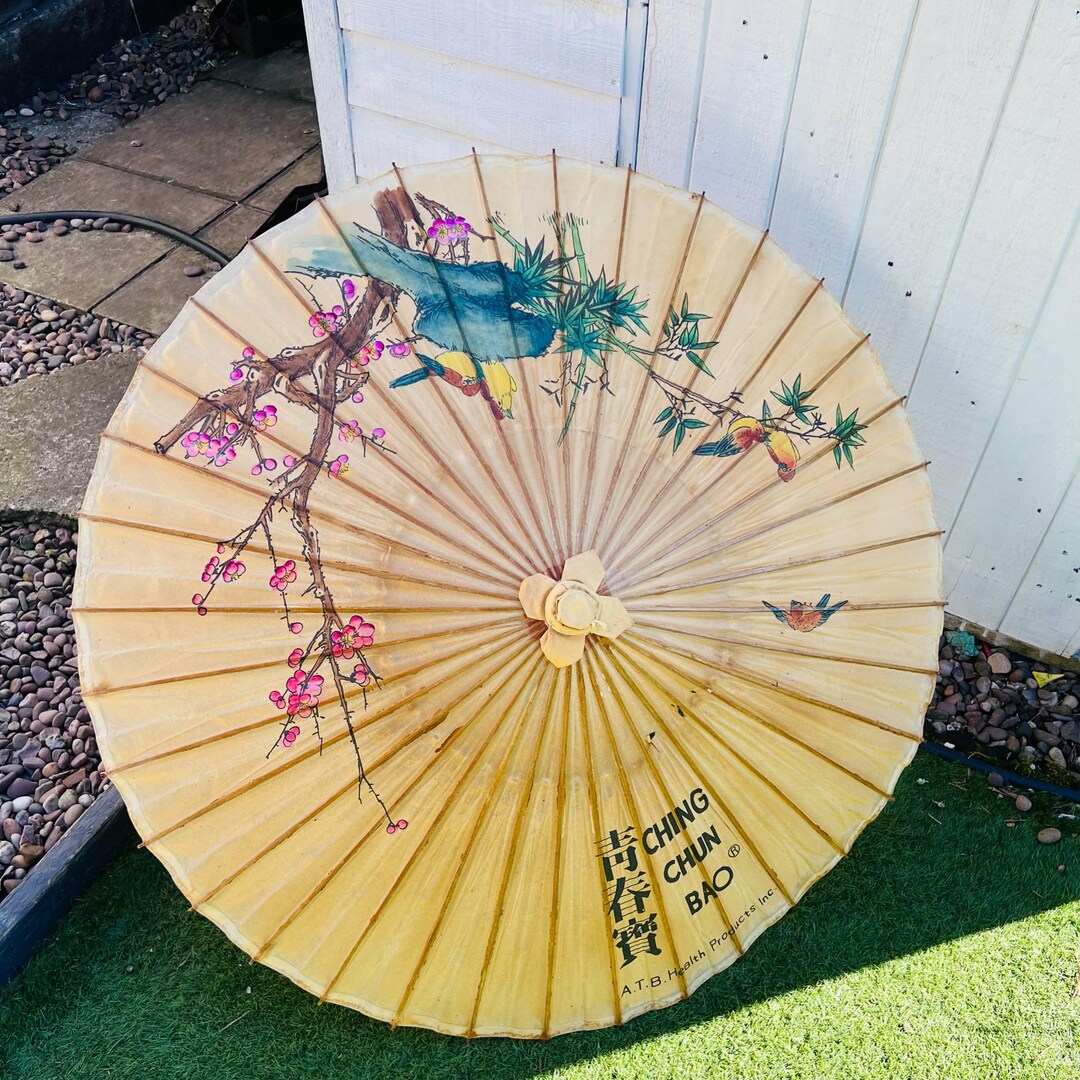 Vintage Japanese Rice Oil Paper Parasol Umbrella, Bamboo Parasol, Hand ...