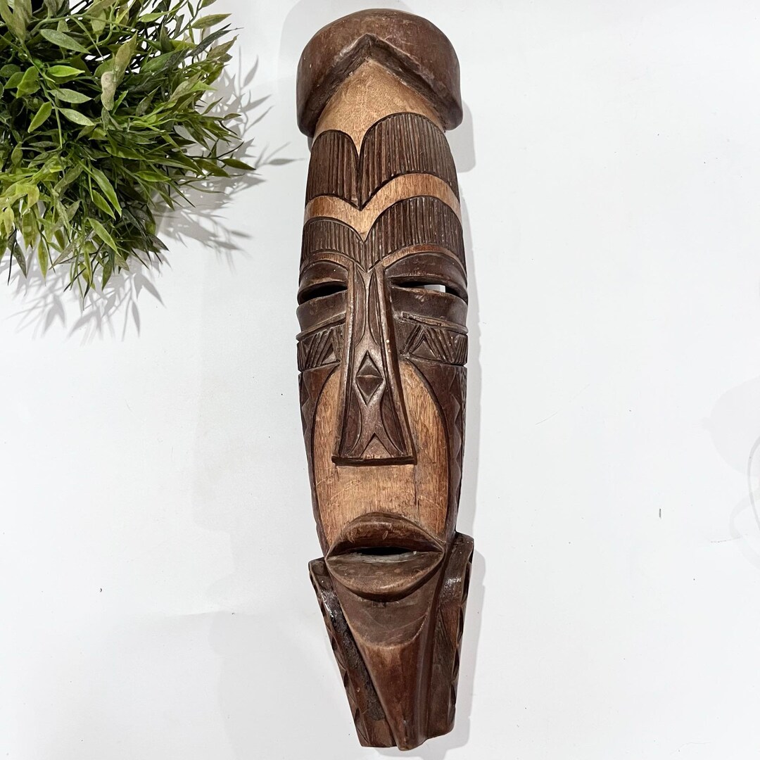 Vintage African Mask, Large 49cm Hand Carved Wooden Wall Mask, Wall Art ...