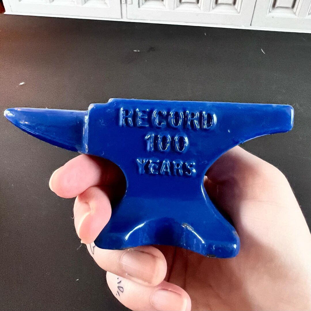 Mini Record Jewellers 100 Years Anvil, Paperweight, Blue Advertising ...
