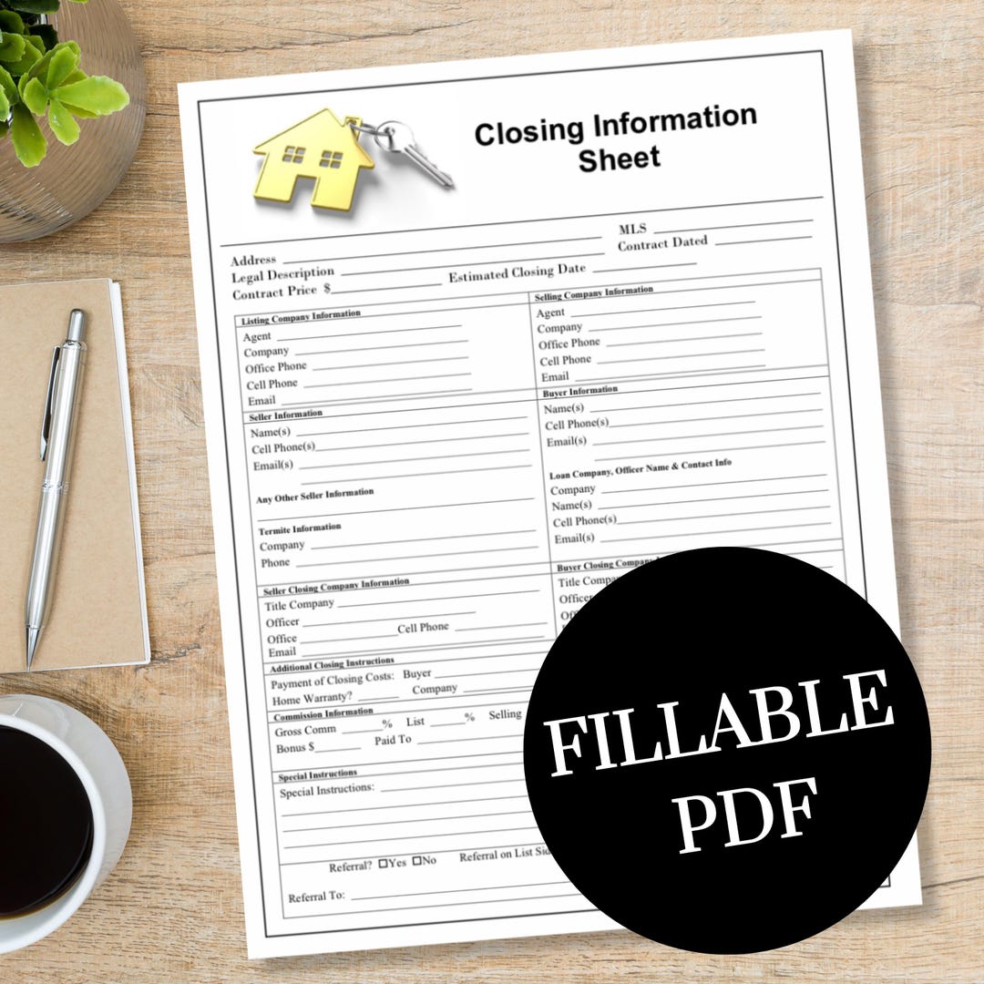 Realtor Real Estate Closing Information Sheet Real Estate Documents ...
