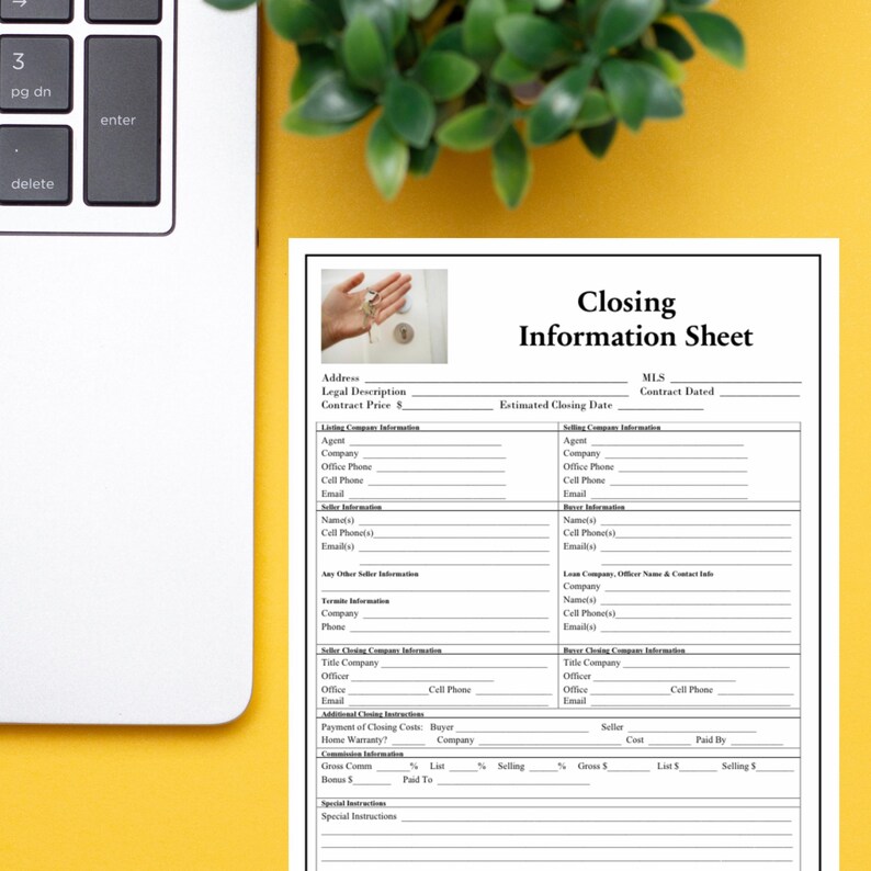 Realtor Real Estate Closing Information Sheet Real Estate Documents ...