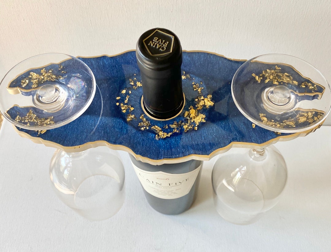 Geode Resin Wine or Champagne Butler, Caddy. Navy Blue W Gold Accents ...