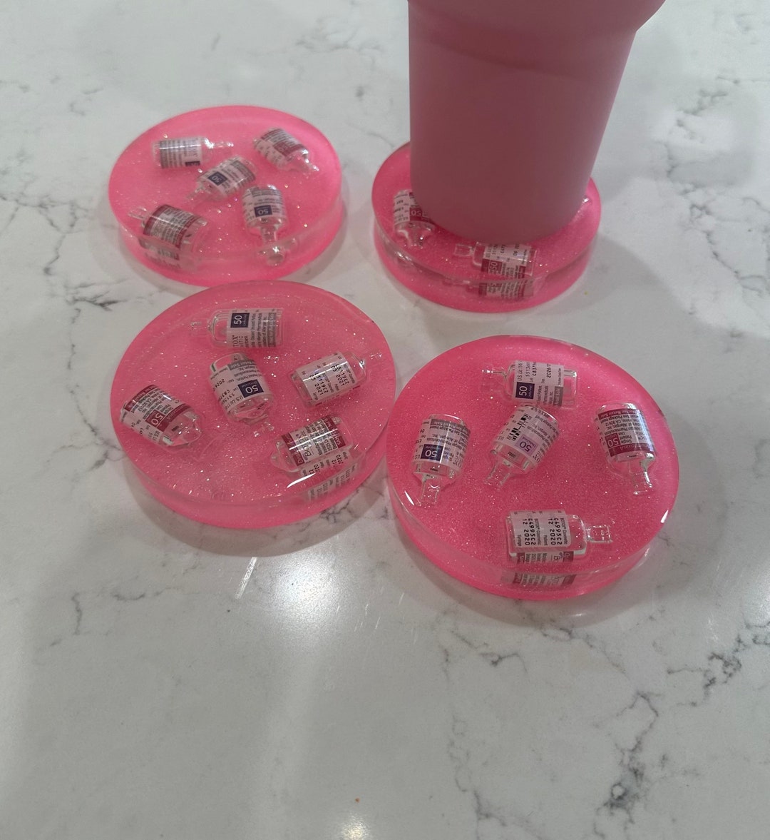 3d Botox Vial Resin Coasters W Pink Base, Minimal Functional Pop Art ...