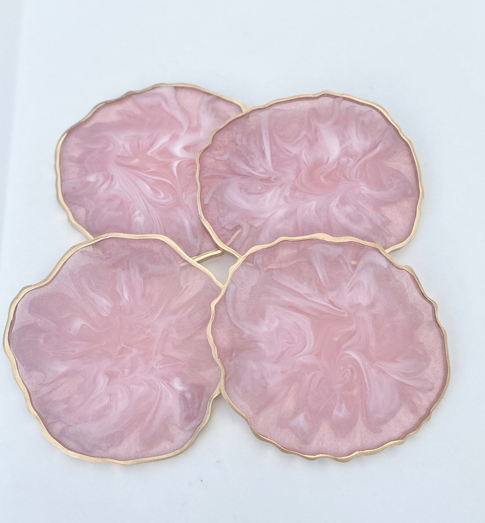 Resin Coaster Set- Pink and White Marble Look Geode Resin Coasters ...