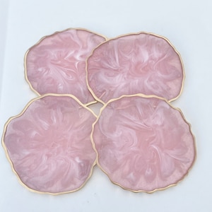 Resin Coaster Set- Pink and White Marble Look Geode Resin Coasters ...