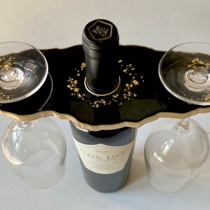 Resin Geode Wine or Champagne Butler, Caddy. Charcoal Black W Gold ...