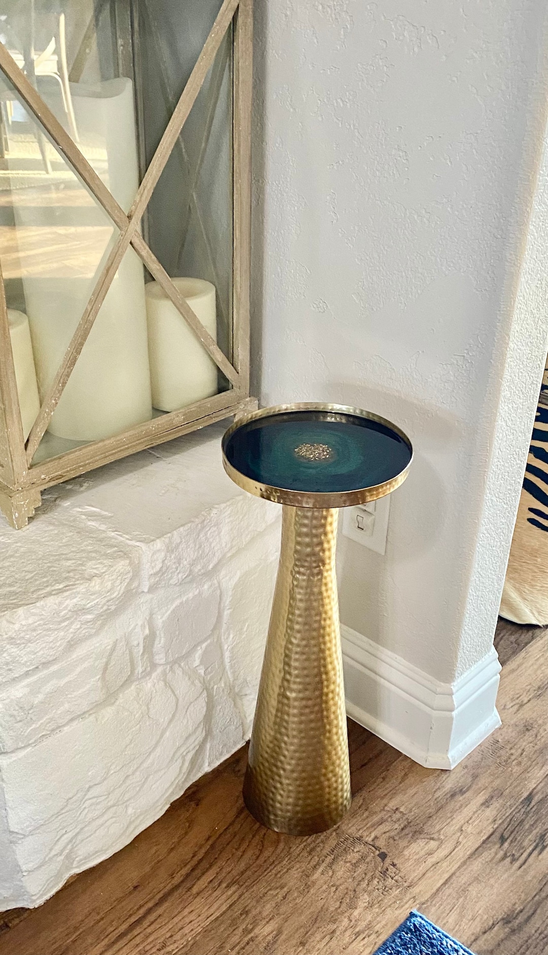 Luxury Modern Cocktail Martini Drink Table, Hammered Metal NAVY ...