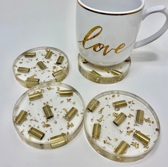 Bullet Shell Brass Casing Ammo Resin Coasters W Gold Flakes - Etsy