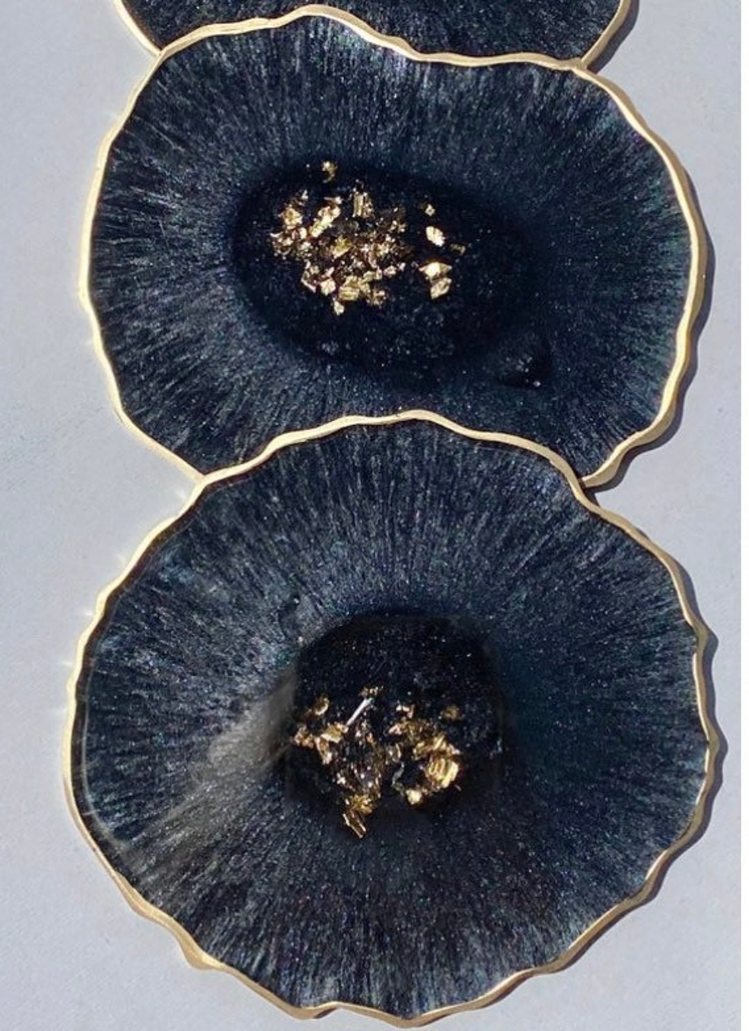 Resin Coaster Set- Charcoal Black and Gold Geode Agate Epoxy Coasters ...