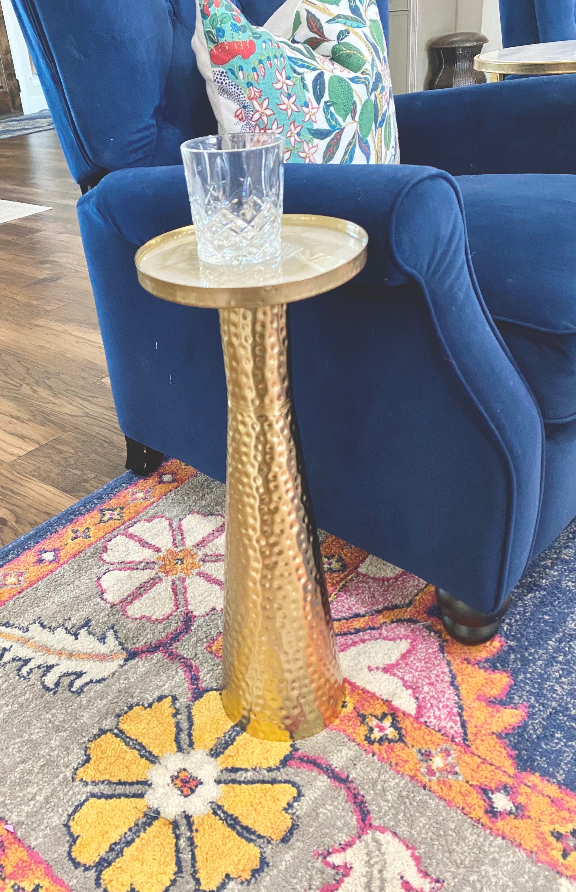 Cocktail Martini Drink Table, Hammered Metal Gold & White Geode Resin ...