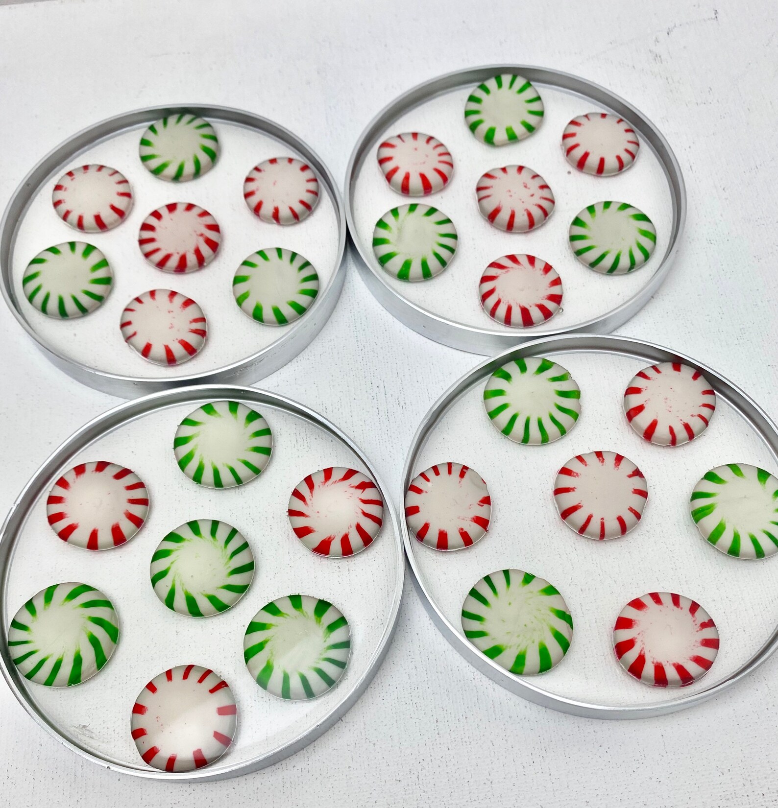 Christmas Decor Resin Coaster Set SILVER Edge Red and Green - Etsy