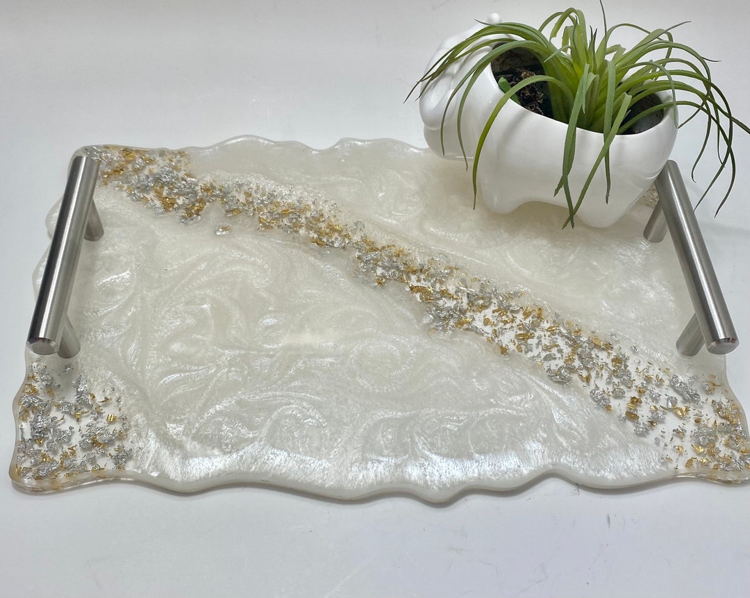 Geode Agate Moonstone White Resin W MIXED Metal Flakes, Decorative ...