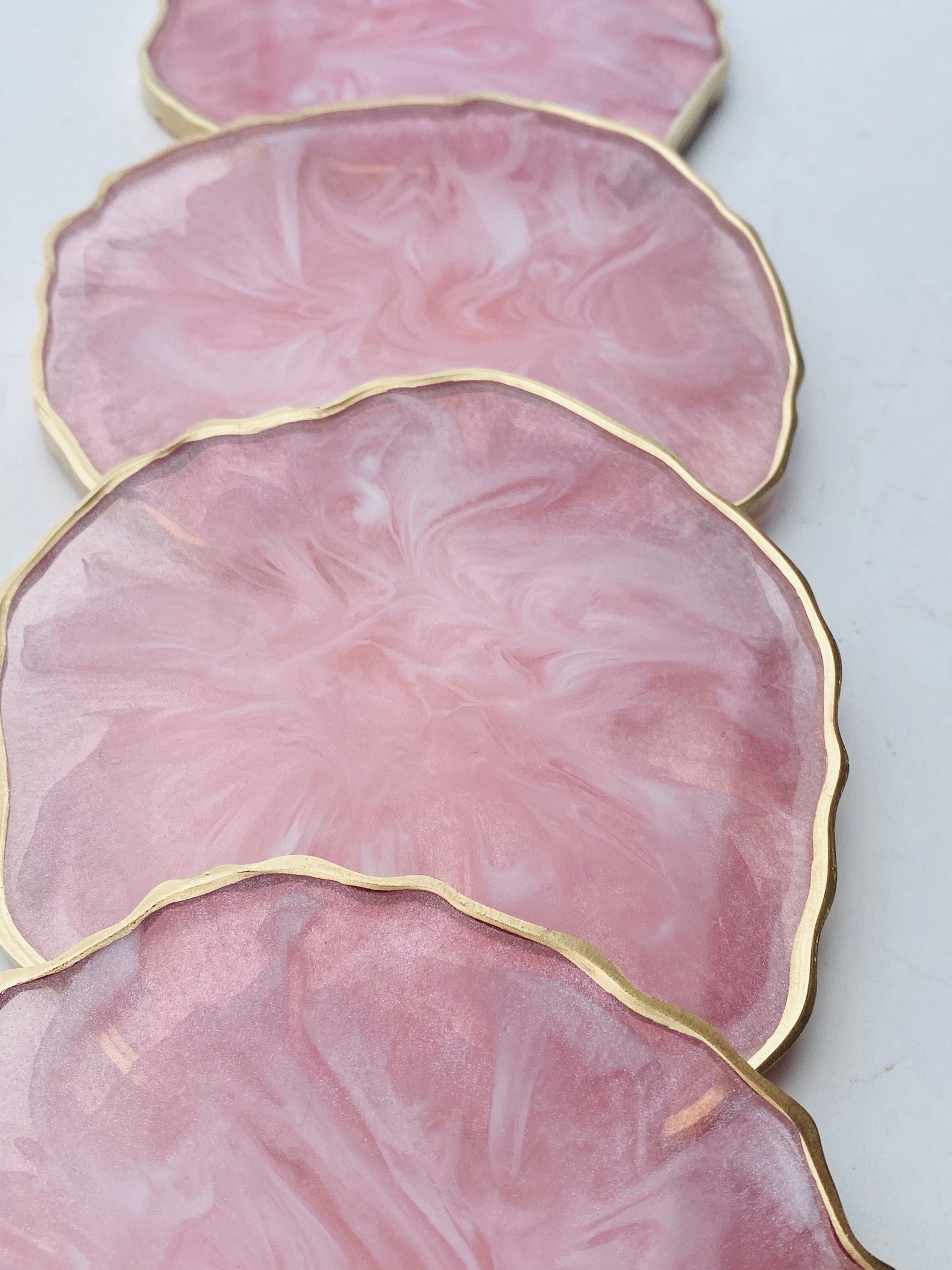 Resin Coaster Set Pink and White Marble Look Geode Resin | Etsy
