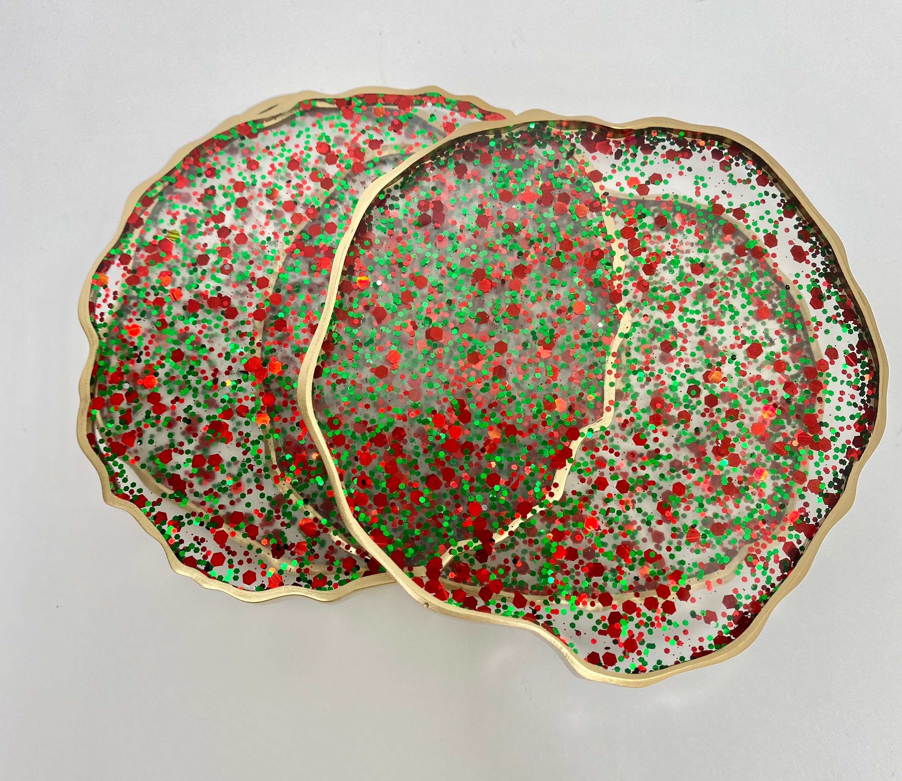 Christmas Coasters Red and Green Bling Resin Coaster Set With - Etsy