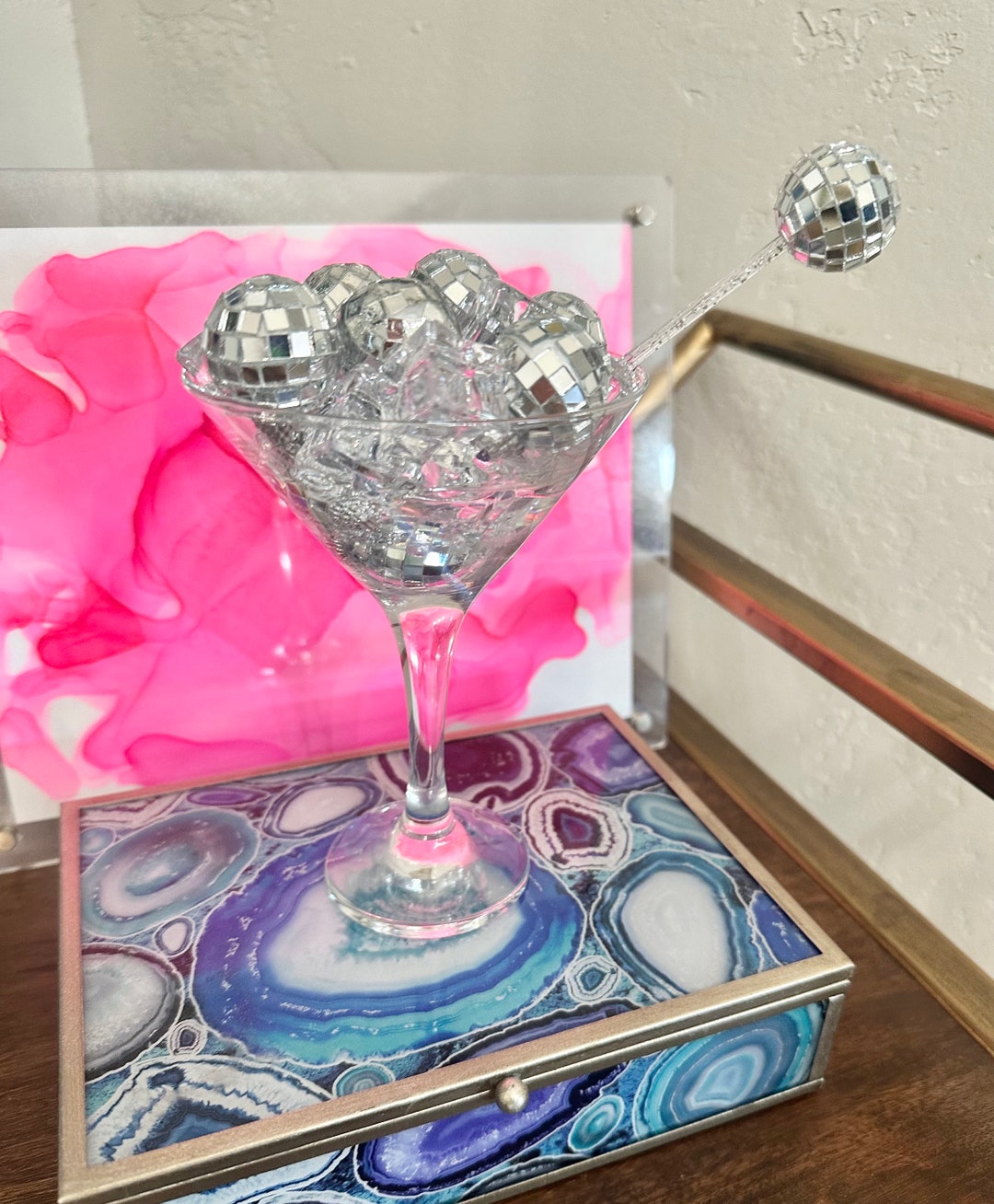 Disco Ball Faux Martini Shelf Decor, Resin Pop Art Luxury Kitchen ...