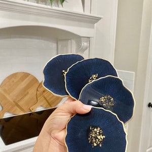 Resin Coaster Set-dark Navy Agate Geode Resin Coasters With Gold ...