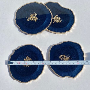 Resin Coaster Set-dark Navy Agate Geode Resin Coasters With Gold ...
