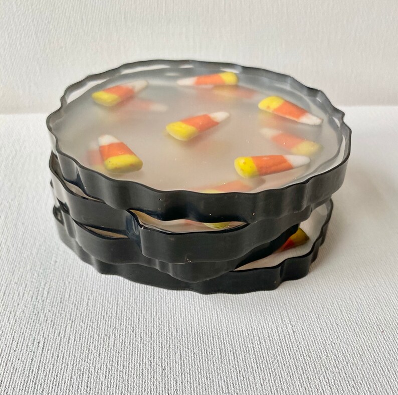Halloween Candy Corn Resin Coaster Set- Clear Agate Epoxy Coasters ...