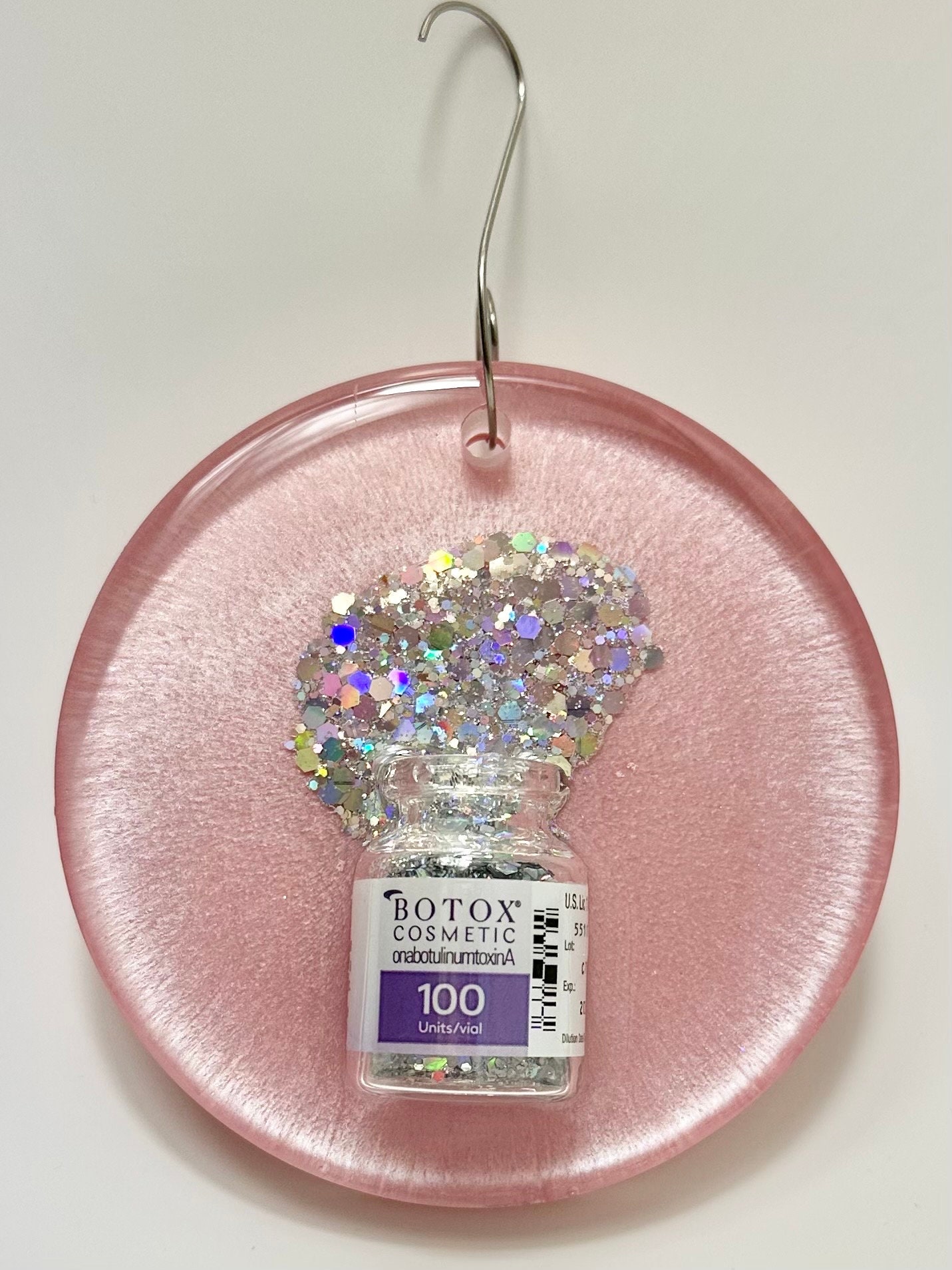 3d Glitter Spilling Botox Vial Pearl Pink Christmas Ornament. Injector ...