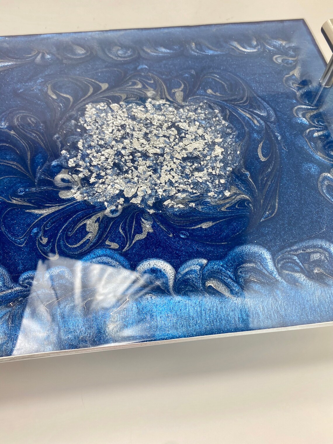 Geode Navy blue and silver resin decorative serving tray with | Etsy