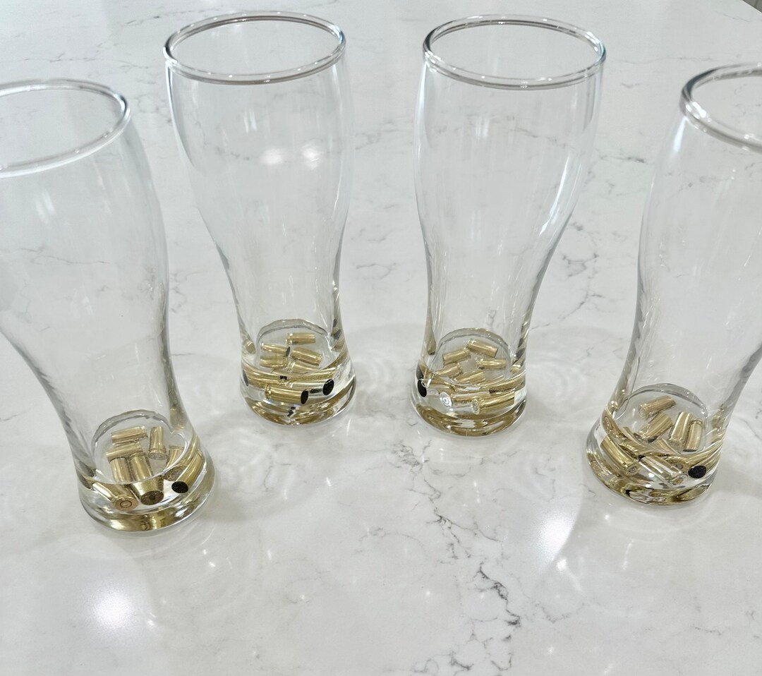 4 Beer Glasses W Real Brass Shell Bullet Casings Cast in Resin. Great ...