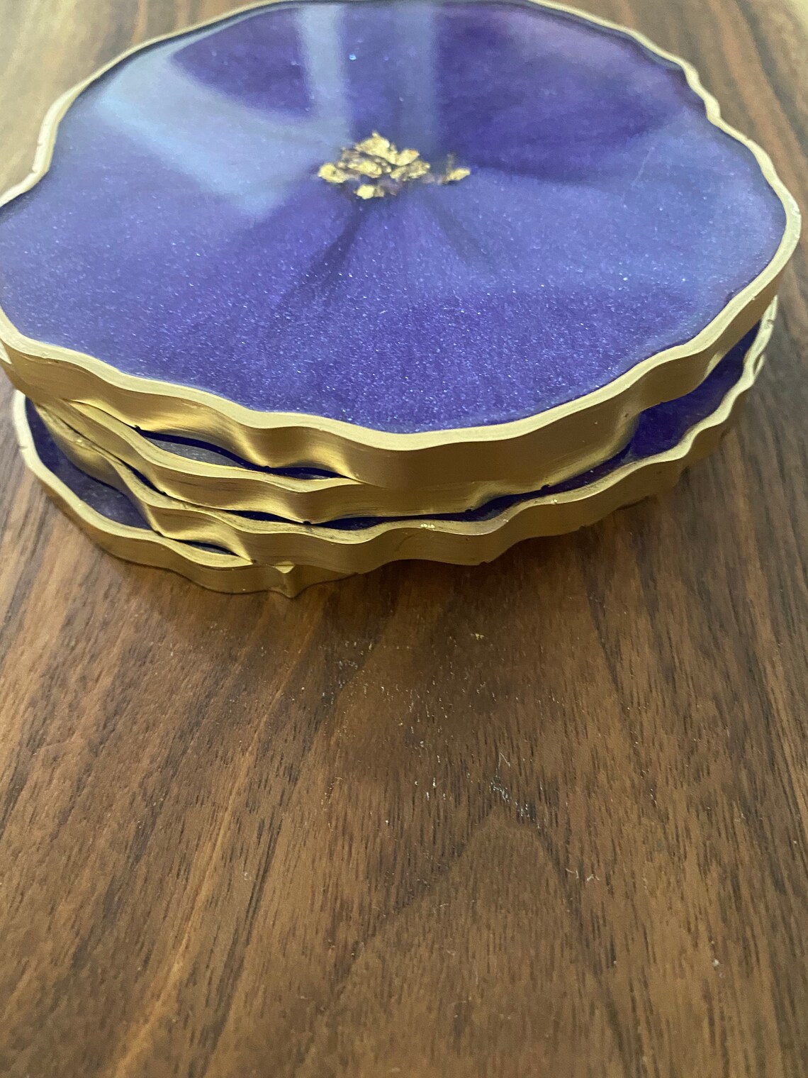 Resin Purple Geode Epoxy Coasters, Purple With Gold Accents, Great ...