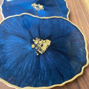 Resin Coaster Set-dark Navy Agate Geode Resin Coasters With Gold ...