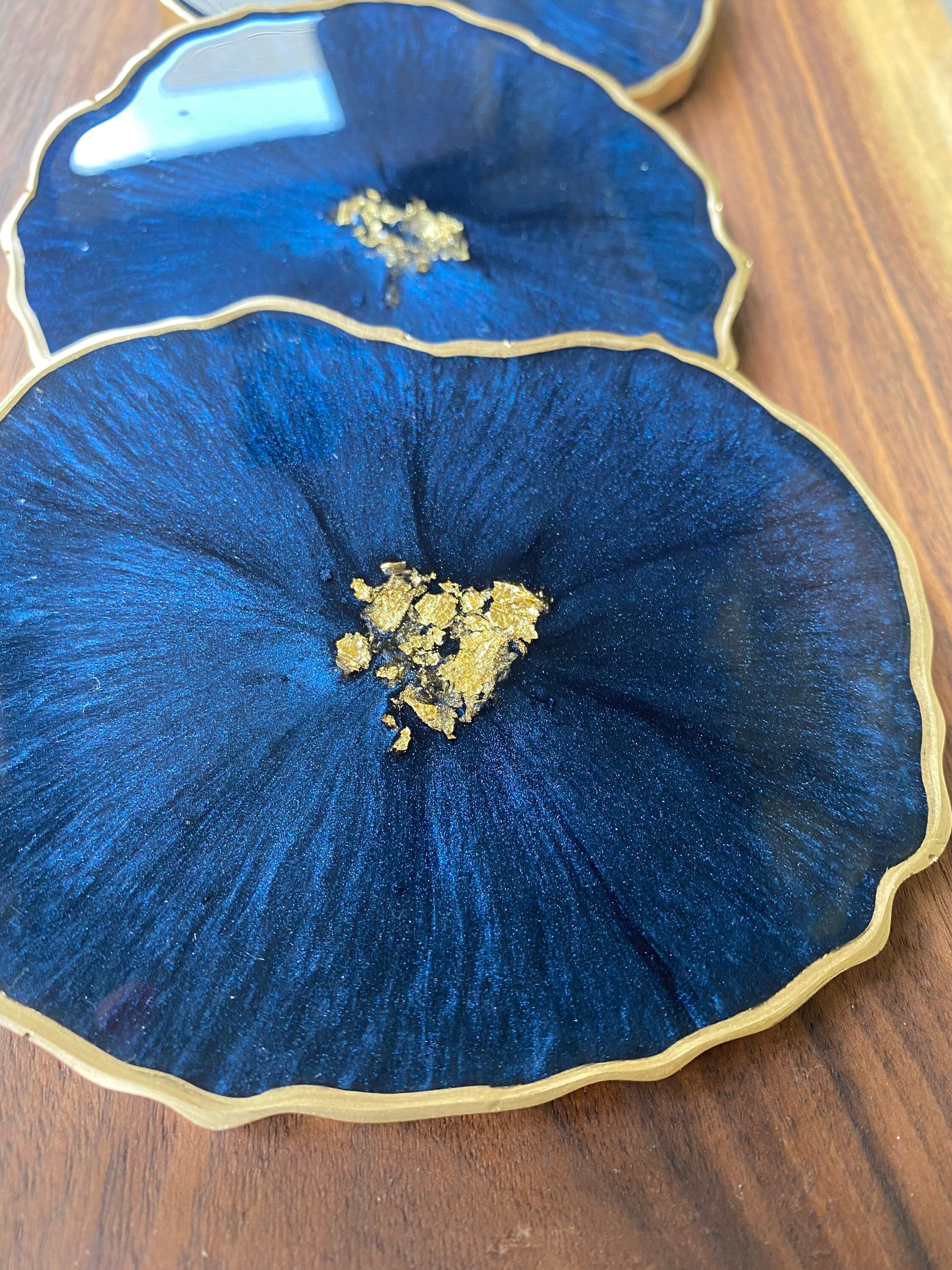 Resin Coaster Set-dark Navy Agate Geode Resin Coasters With Gold ...