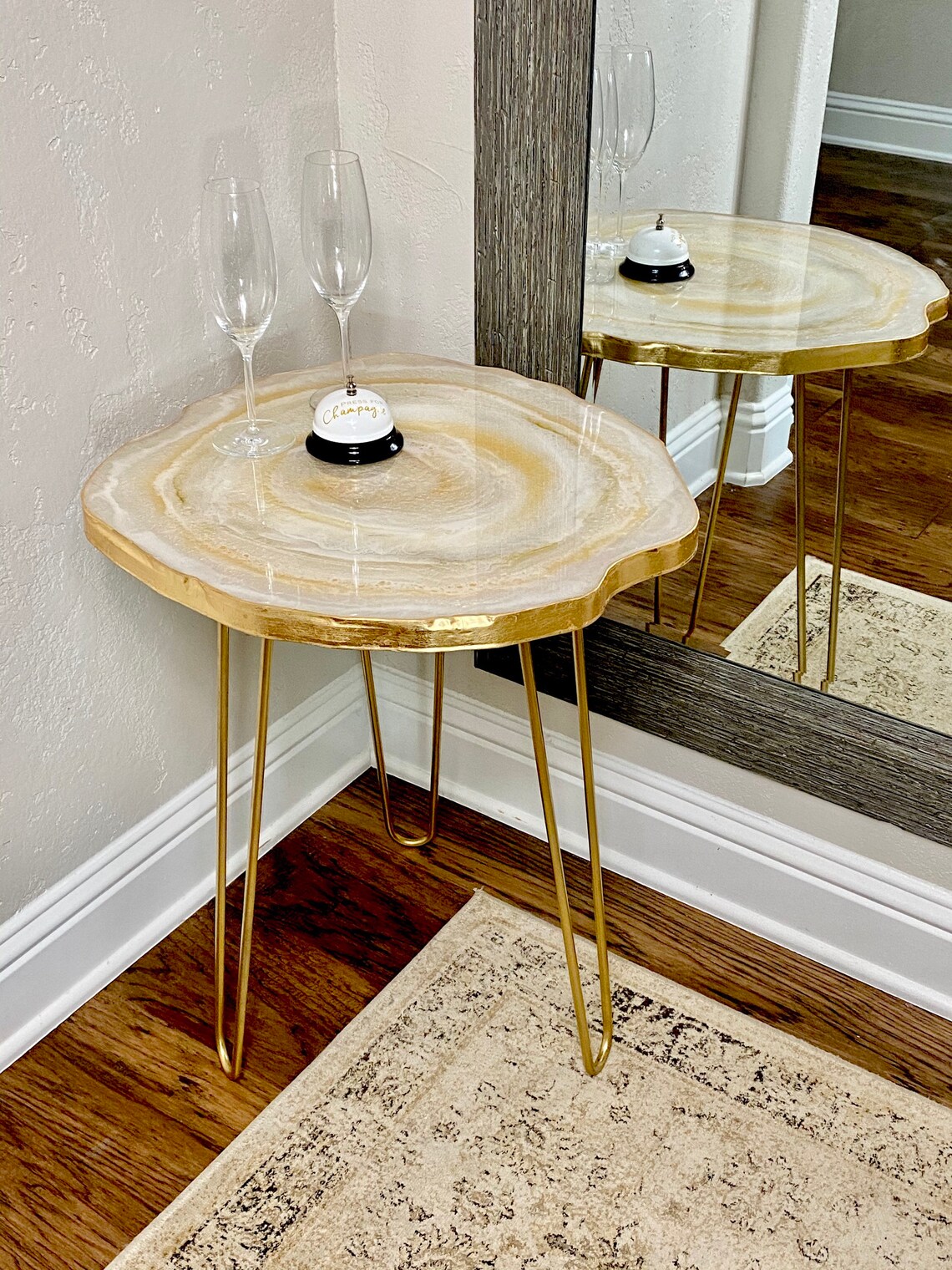 Unique Geode Resin Accent Table. Moonstone White & Gold Agate | Etsy