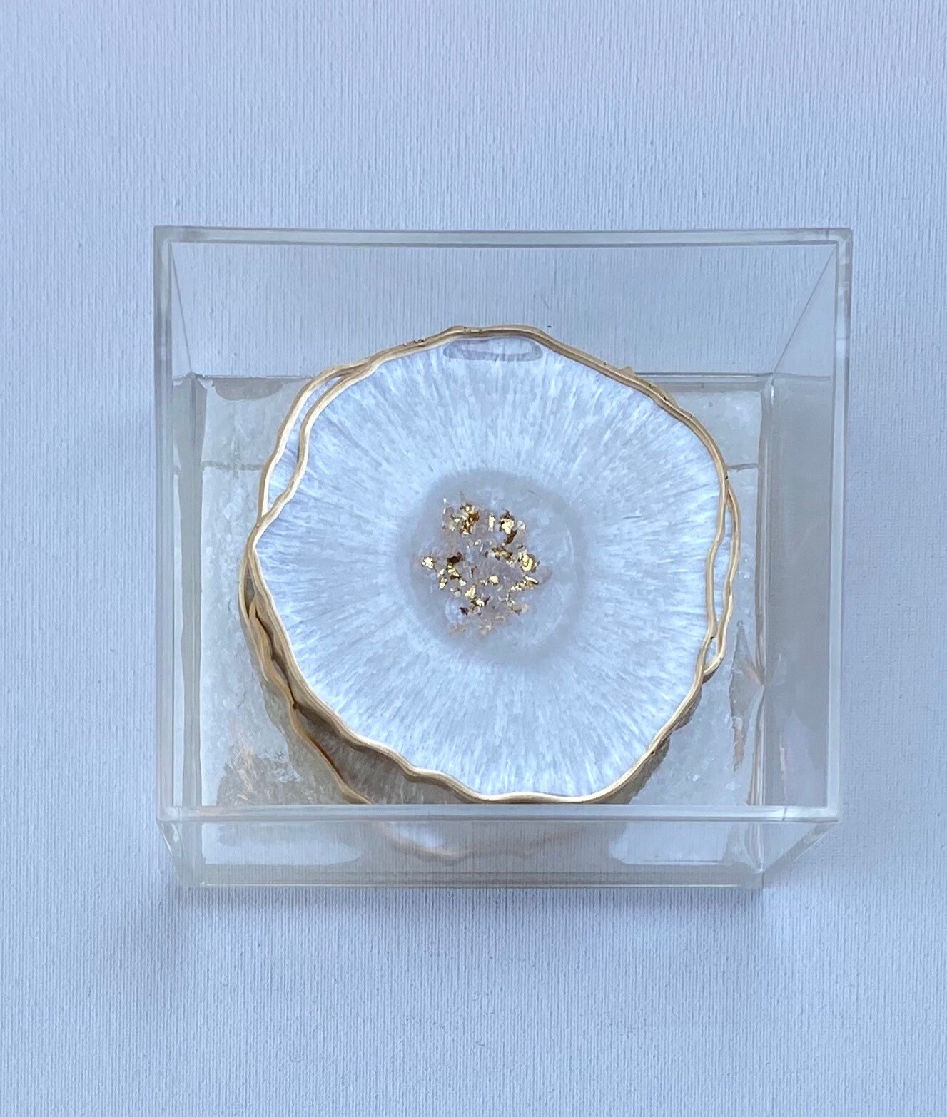 White Moonstone Resin Geode Coasters With Acrylic Holder/organizer ...