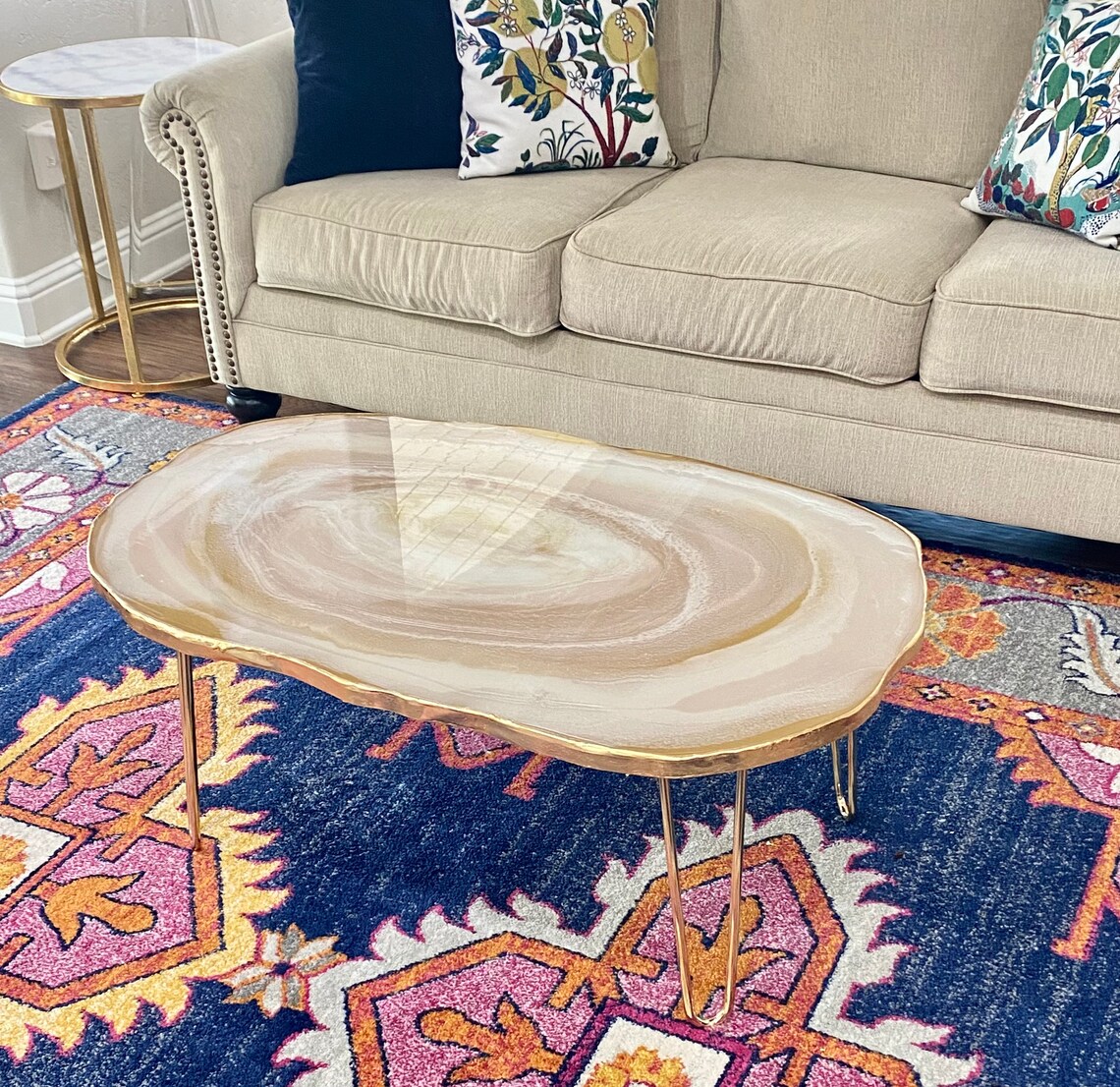Custom Luxury Resin Geode Coffee Table, 55” Wide X 17+” High. White and ...